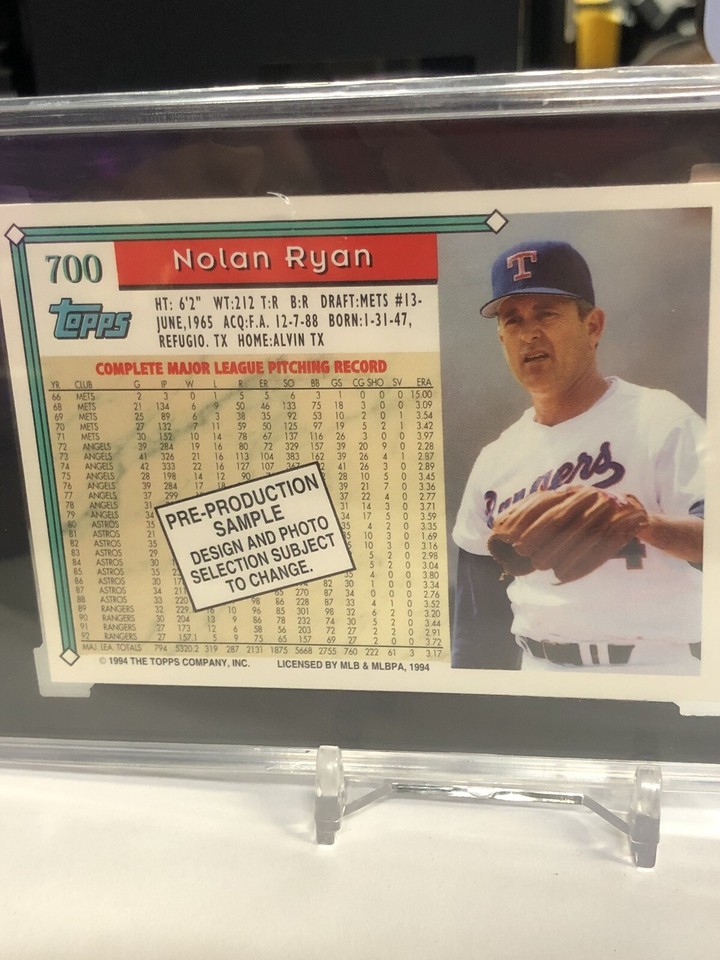 1994 Topps Nolan Ryan #700 Pre-Production Sample VERTICAL, VERY RARE ...
