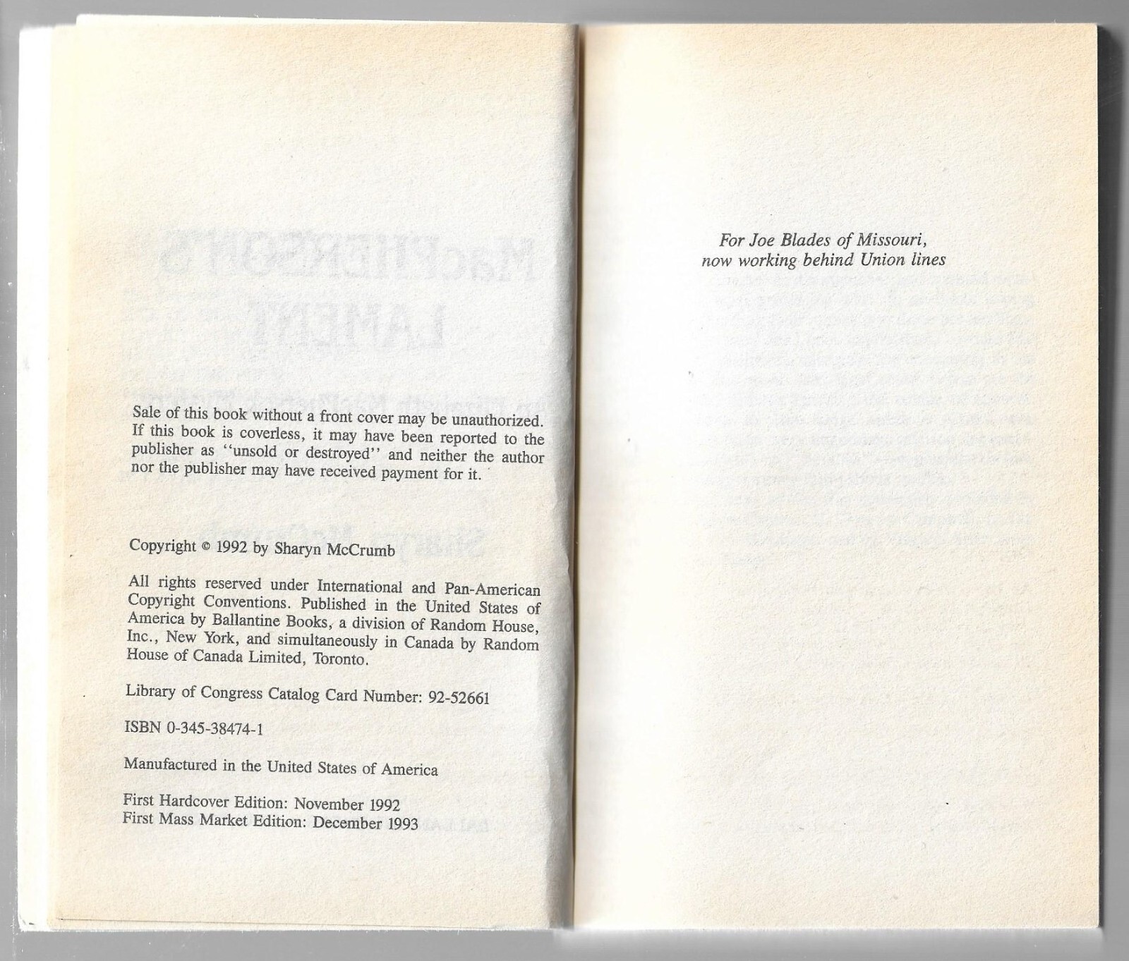 MacPherson’s Lament, An Elizabeth MacPherson Mystery, Sharyn McCrumb ...