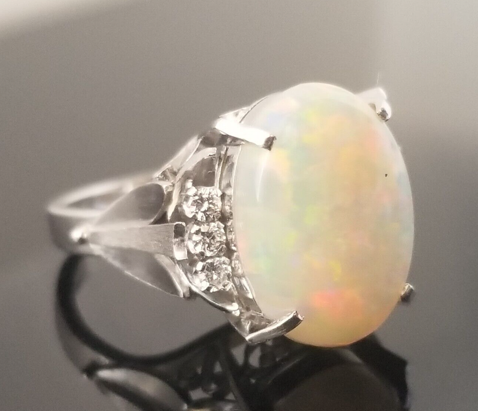 3.83TCW Gorgeous Semi Black Australian Opal Diamond Platinum ring | eBay