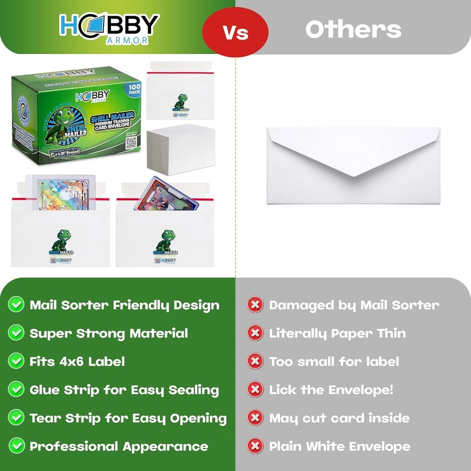 100 Pack Shell Mailer Trading Card Envelopes by 7" X 4.35" Trading Card ...