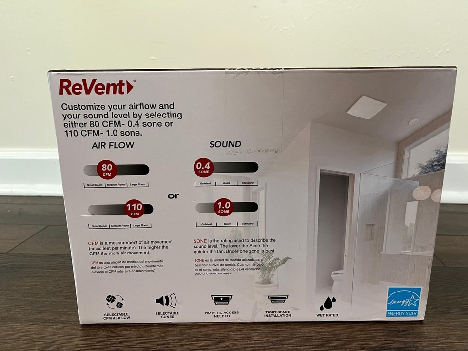 ReVent 80-110 CFM Adjustable Ceiling/Wall Mount Quiet Bathroom Exhaust ...