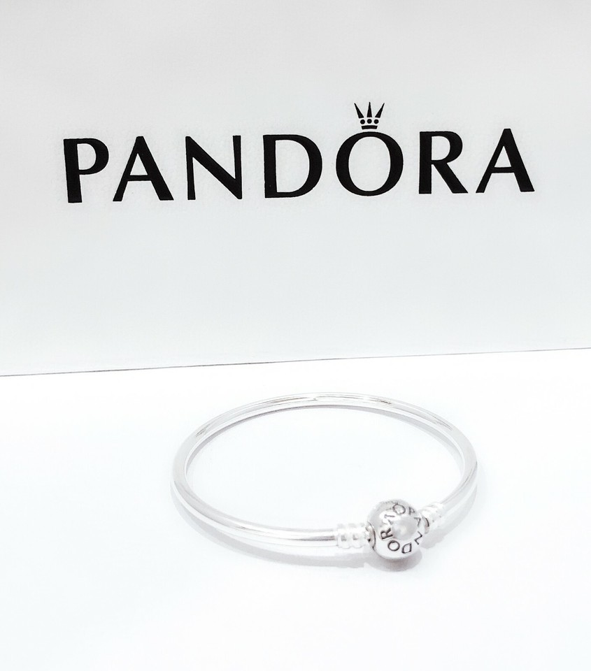 NEW Authentic PANDORA Moment 925 Silver Logo Ball Charm Bangle Bracelet ...
