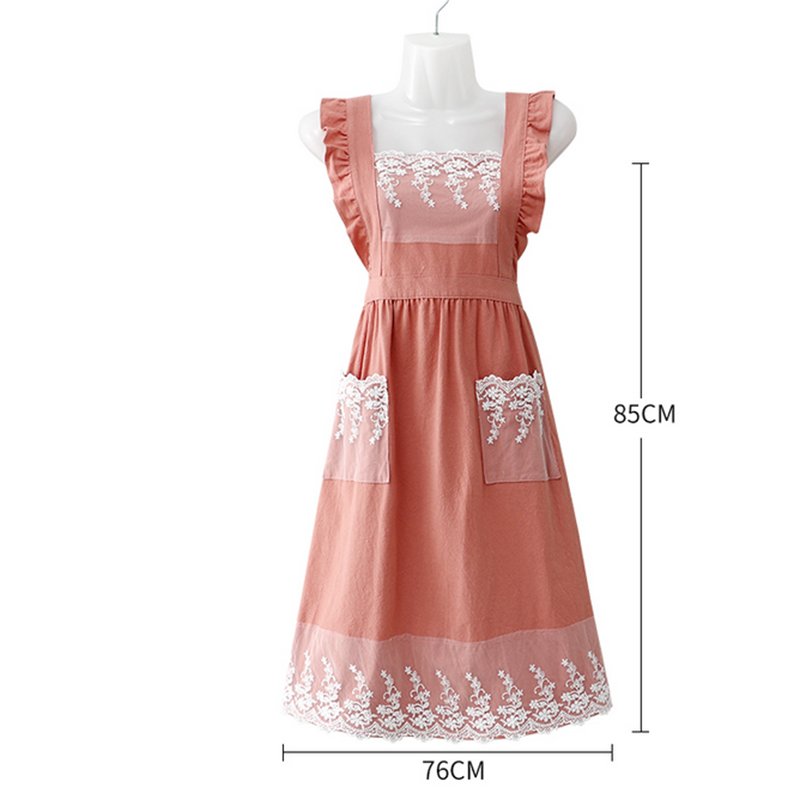 Lady Cotton Blend Apron Smock Lace Patchwork Pocket Painting Baking ...