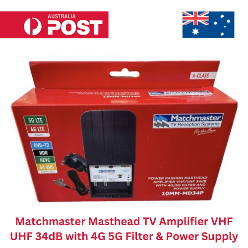 Matchmaster Masthead TV Amplifier VHF UHF 34dB with 4G 5G Filter ...