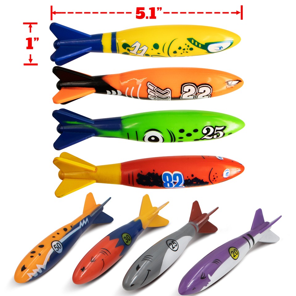 8 Pack Torpedo Bandits Diving Toy Rockets - Swimming Pool Underwater ...