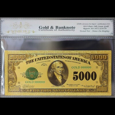Gold 1928 $5000 Five Thousand Dollars Banknote Collectible with Bag ...