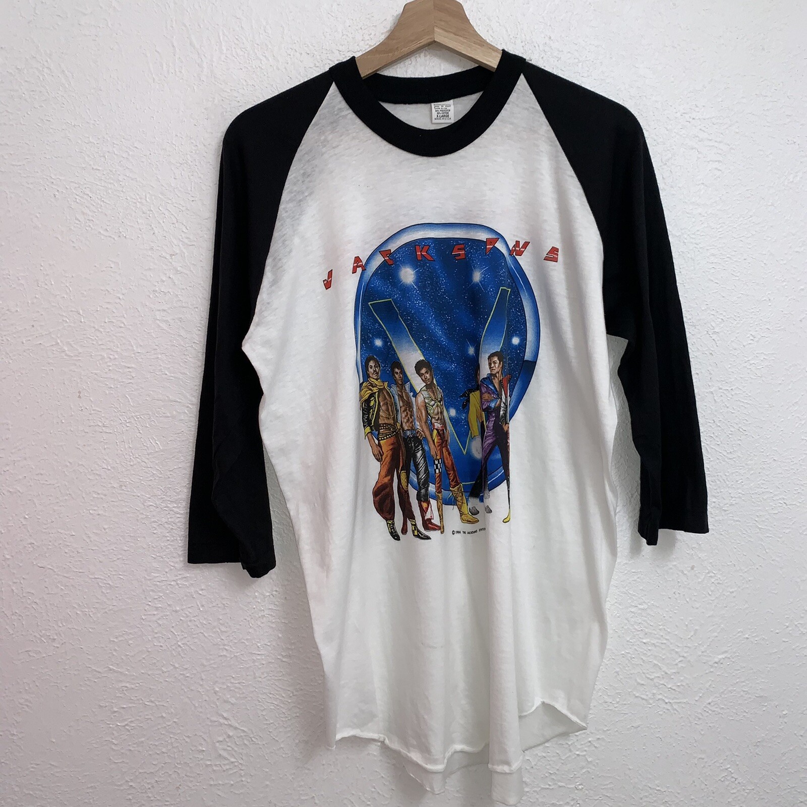 Vintage Jackson 5 1984 Raglan Tee White T-Shirt Double Sided 50/50 Size ...