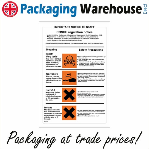 HA094 COSHH SIGN SUBSTANCES HAZARDOUS WASTE HEALTH SAFETY REGULATION ...
