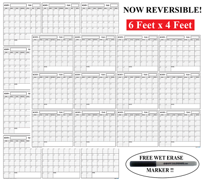 48x72 XXL Undated Wall Calendar Blank Reusable Erasable Yearly ...