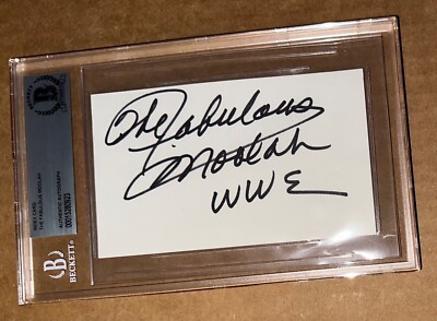 THE FABULOUS MOOLAH SIGNED INDEX CARD WWE BAS BECKETT AUTHENTICATED BAS ...