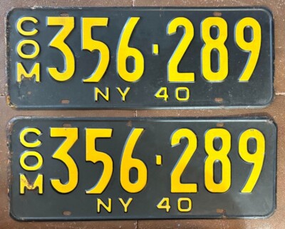 New York 1940 COMMERCIAL License Plate PAIR - NICE QUALITY # 356-289 | eBay
