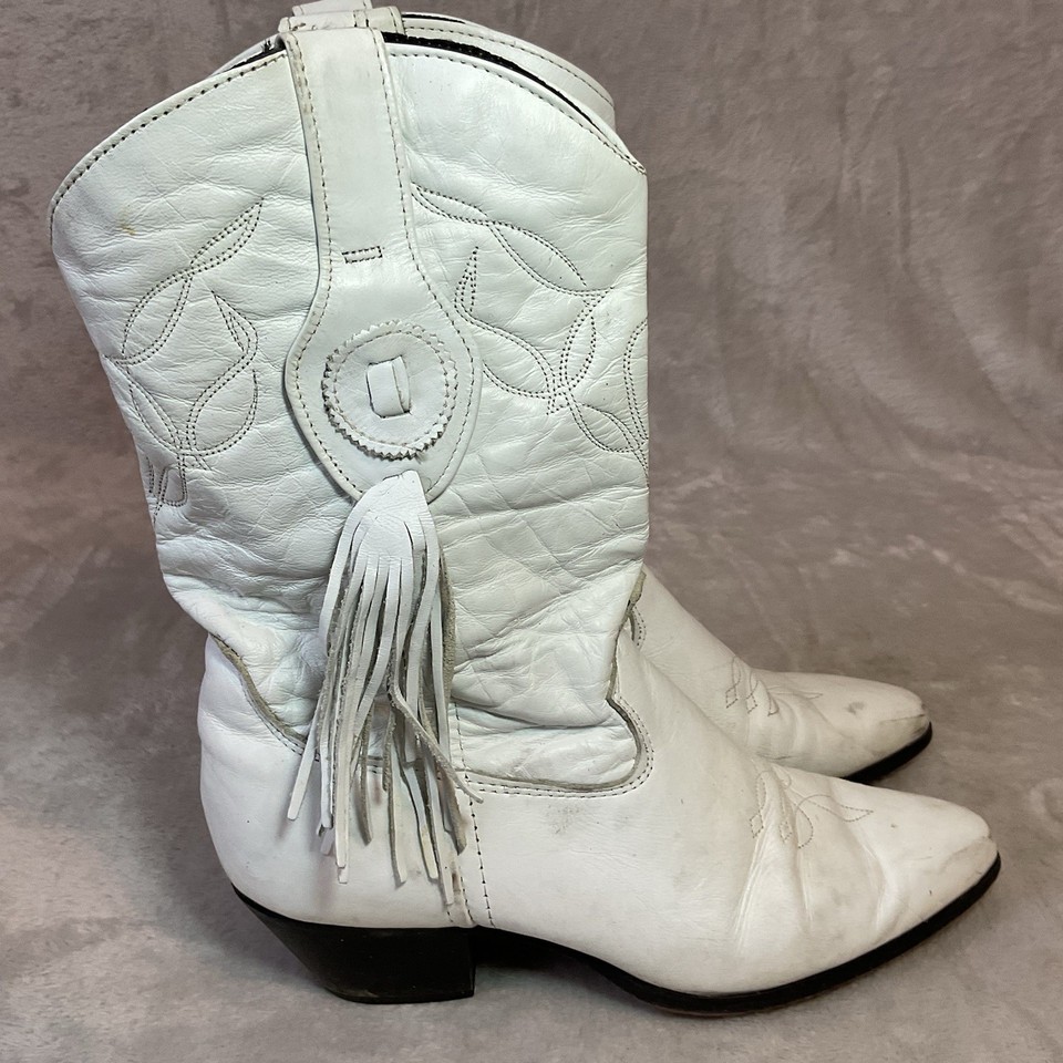Laredo Leather Boots White With Tassels Cowgirl Western Size 7M | eBay