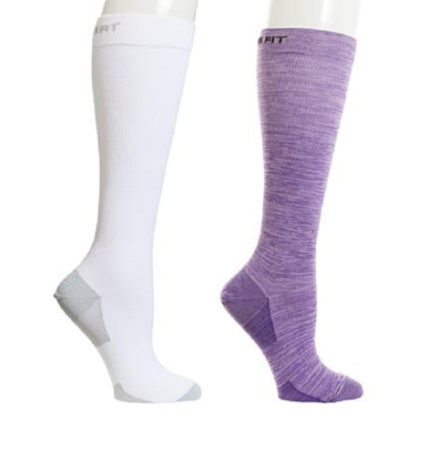 Copper Fit Womens Knee-High Compression Socks 2-pack, Purple/White ...