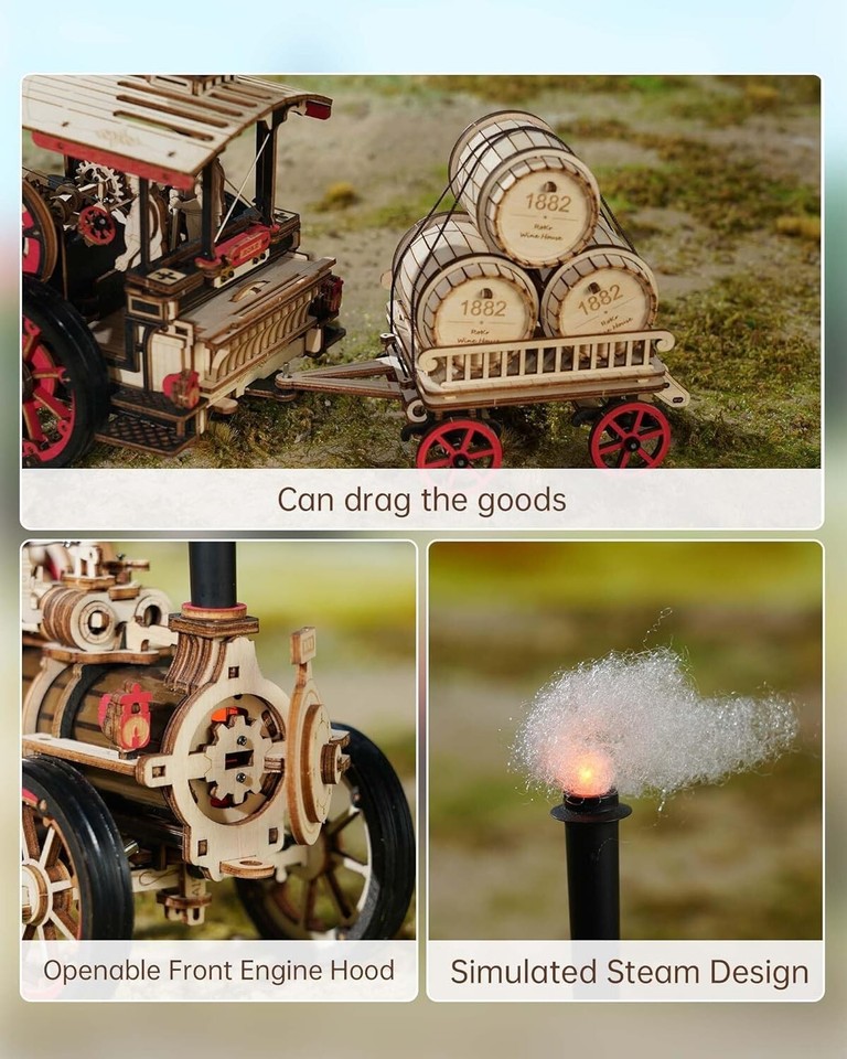 ROKR 3D Puzzle for Adult Kid Steam Engine Tractor Electric Vintage Car ...