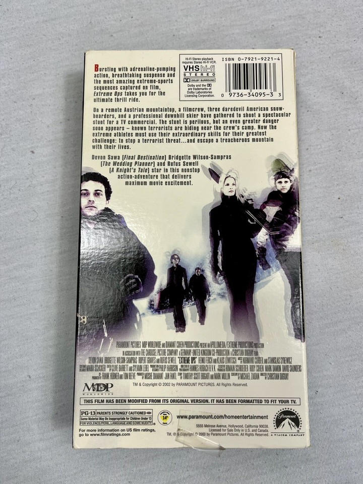 Extreme Ops VHS Movie Tape 2003 Devon Sawa Bridgette Wilson ...