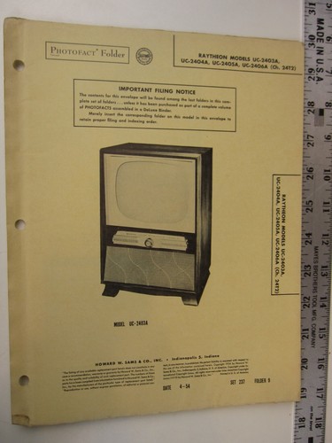 50s SAMS Photofact Folder RAYTHEON Models UC-2403A, UC-2404A, UC-2405A ...