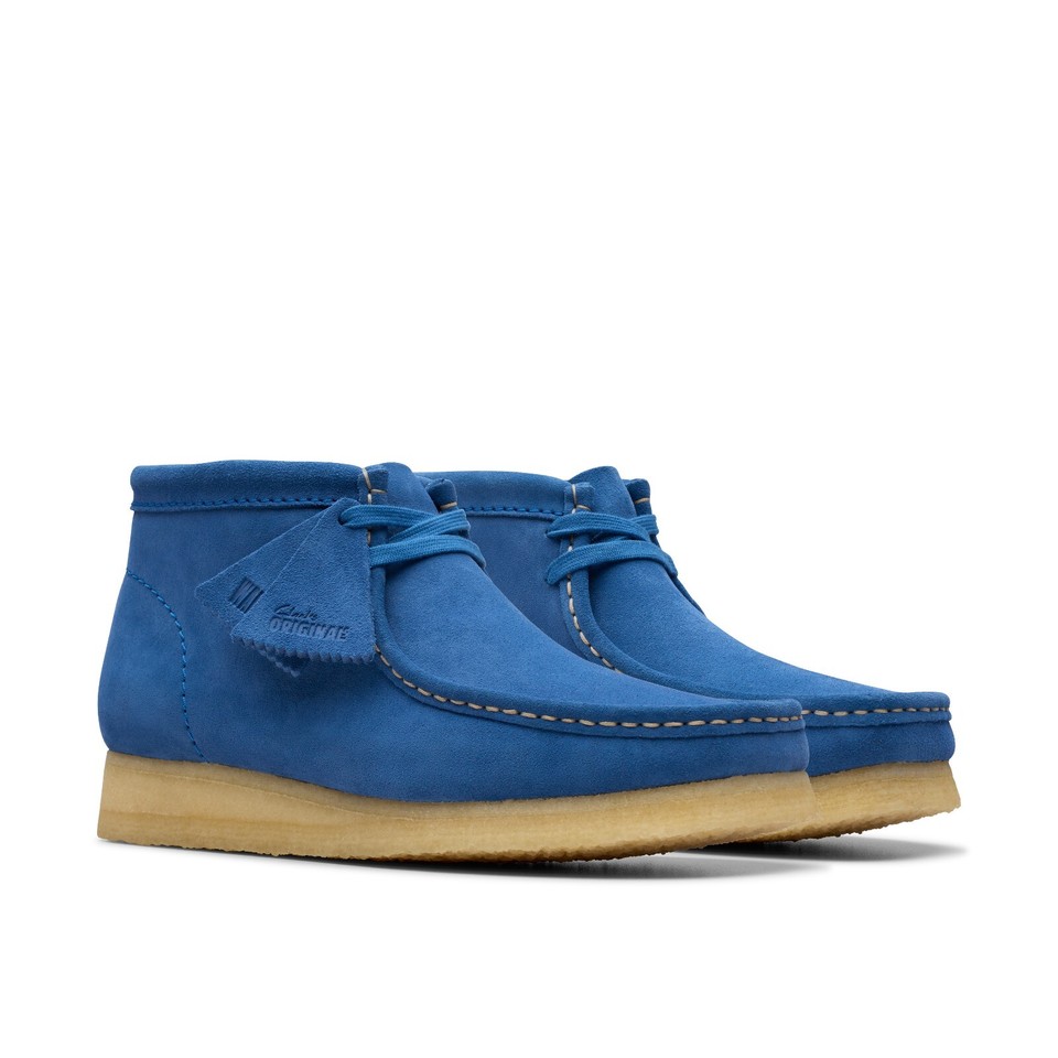 NEW 2025 MEN Clarks Wallabee Mid Blue Suede Limited Edition Color lace ...
