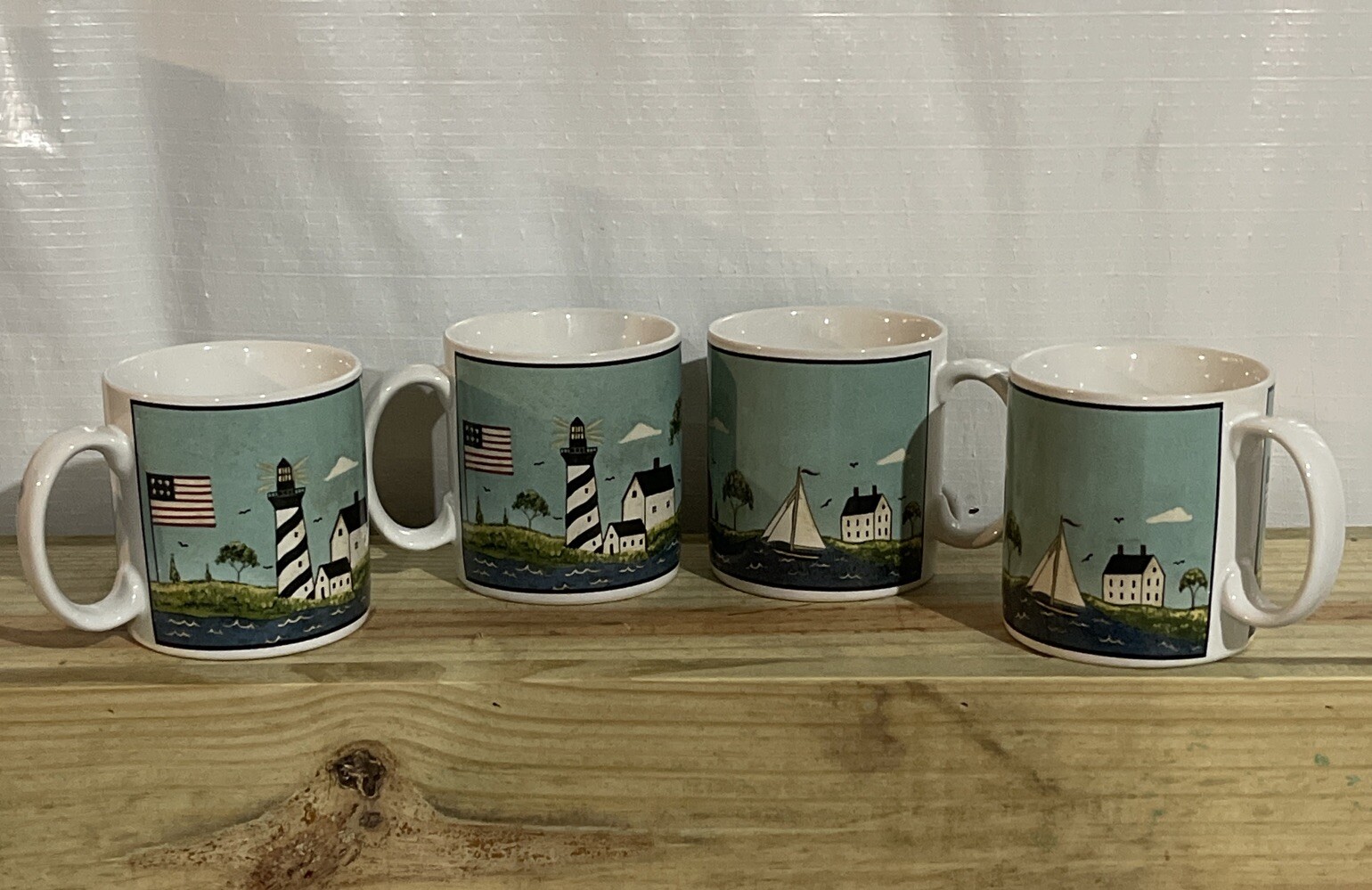 Sakura Warren Kimble Coastal Breeze Coffee Mugs Cups Lighthouse 1998 ...