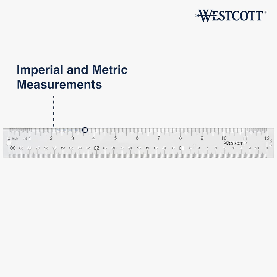 Westcott Acrylic Clear Ruler, Easy-to-Read Markings, Scratch-Resistant ...