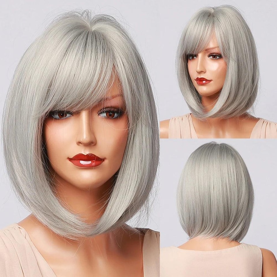 HENRY MARGU Omber Blonde Synthetic Wigs With Bangs Middle Part Short ...