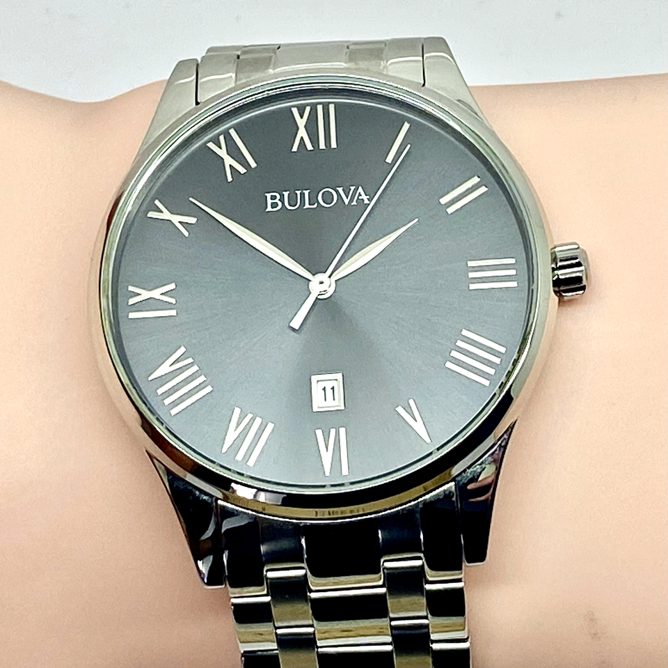 Bulova Men's Watch 96B261 Classic Gray Slim Quartz Date 40mm Mineral ...