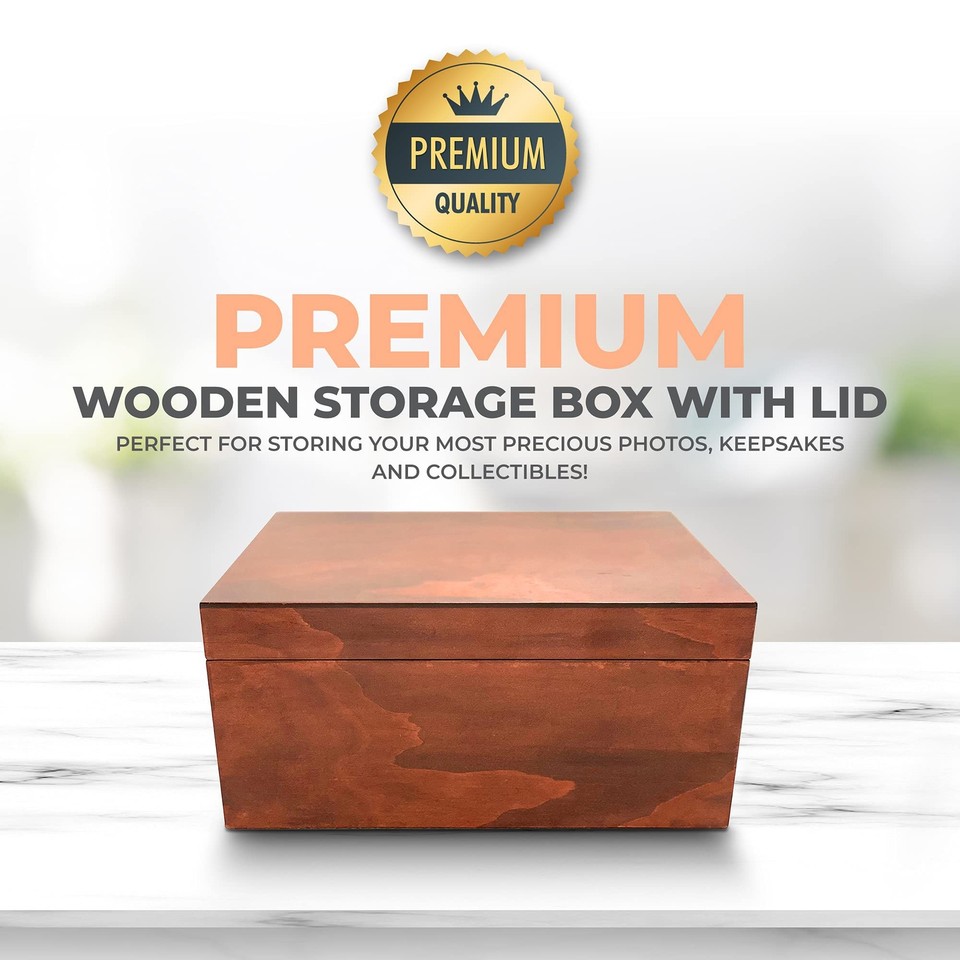 Large Wooden Oak Box with Hinged Lid - Wood Storage Box with Lid ...