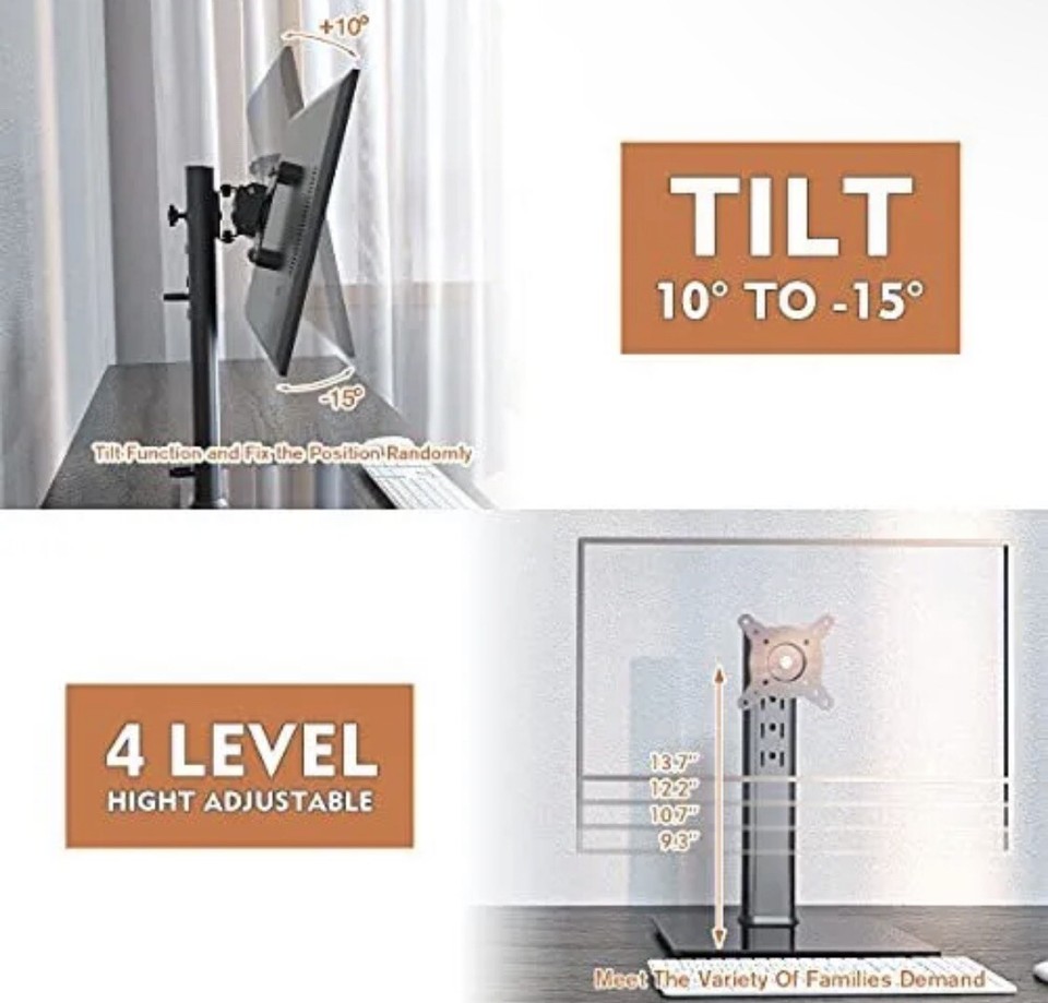 2 Pack Single LCD Computer Monitor Free-Standing Desk Stand Riser for ...