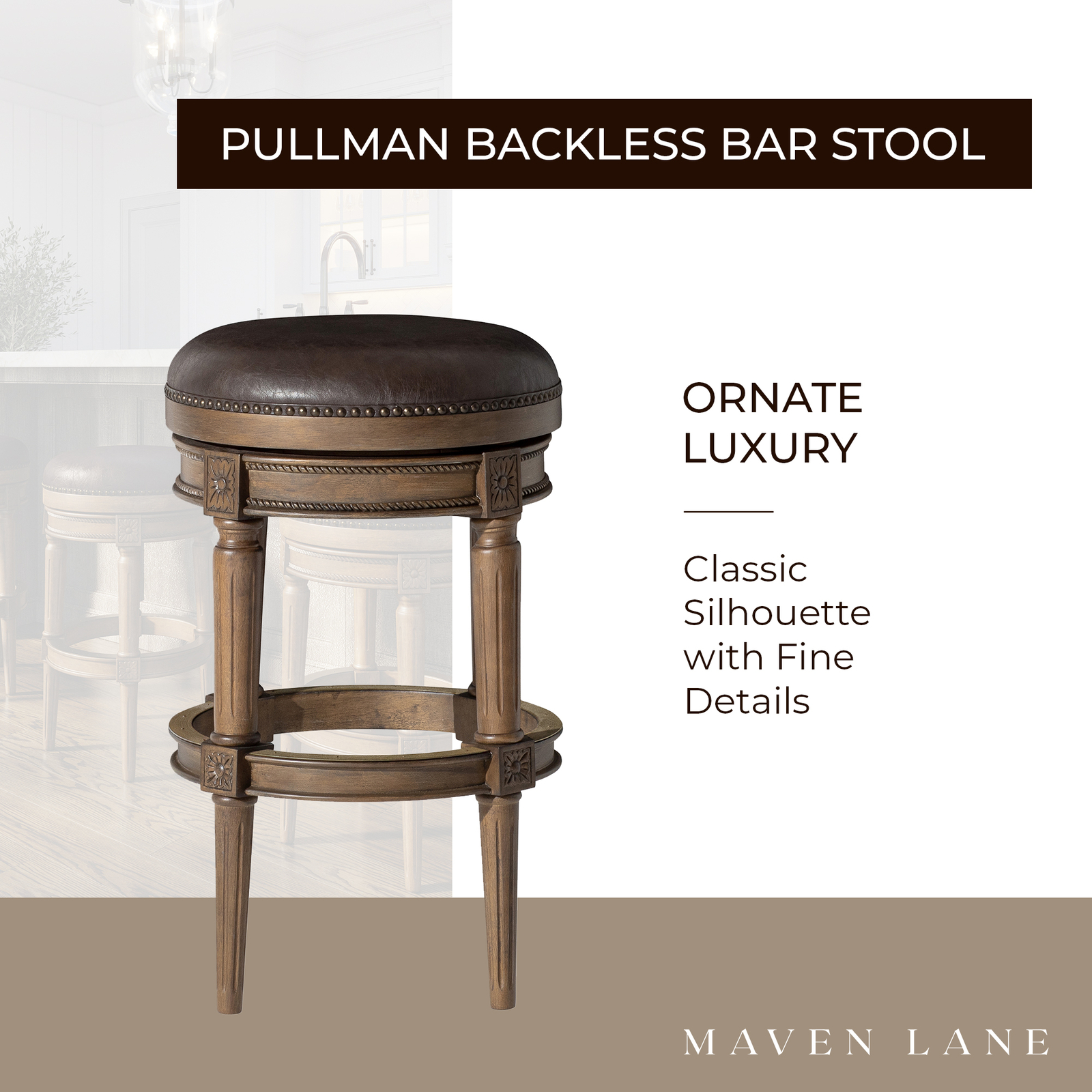 Maven Lane Backless Stool in Walnut Finish w/Saddle Vegan Leather (Open ...
