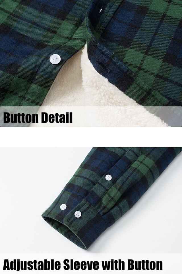 Men's Flannel Shirt Jacket Soft Sherpa Fleece Lined Winter Casual ...