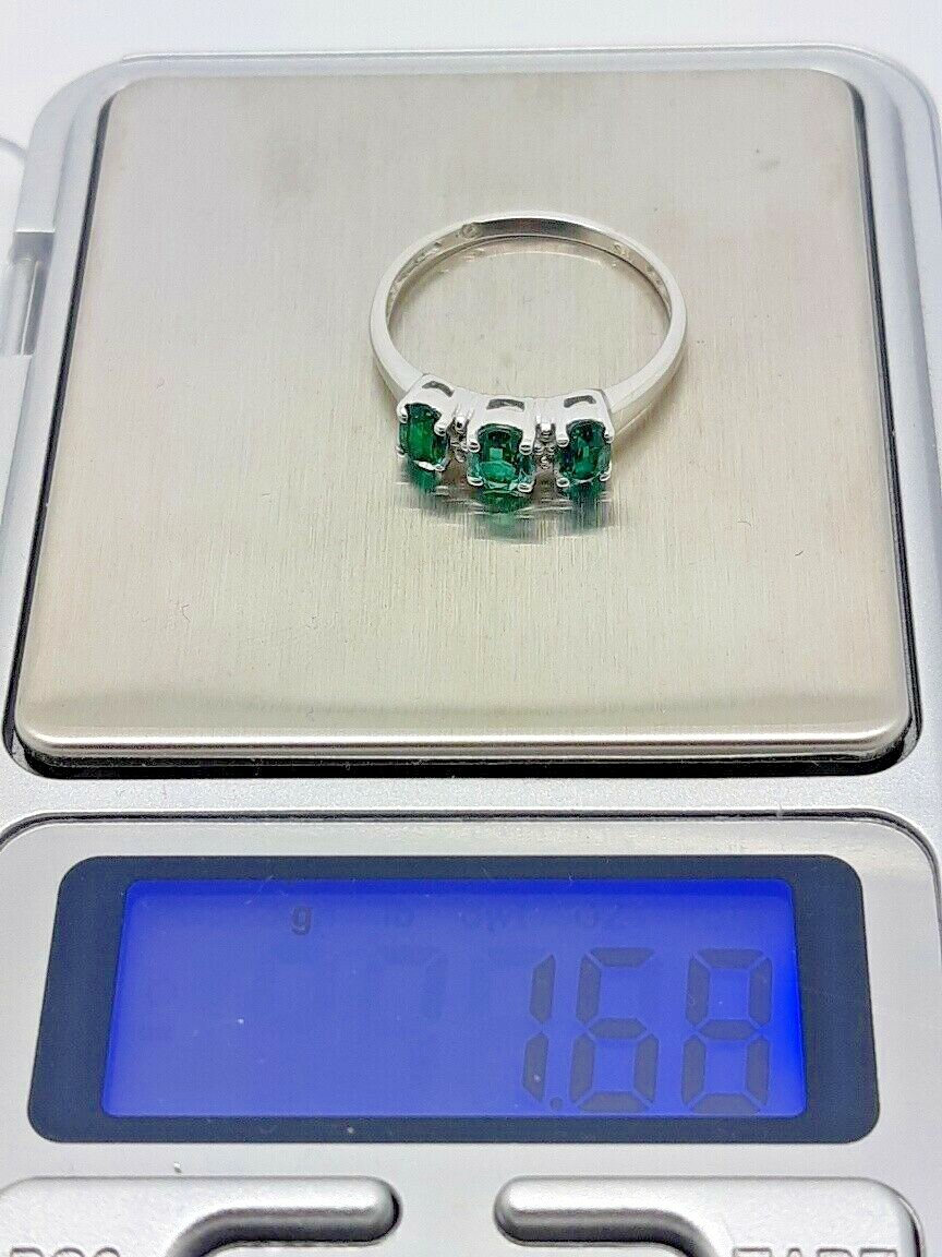 3x Green Gilson Emeralds & 4x Diamonds Dress Ring size O 9ct Solid ...