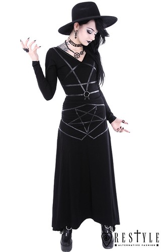 Restyle Pentagram Witch Wicca Magic Punk Gothic Emo Adult Womens Maxi ...