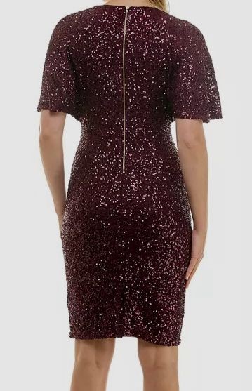 Taylor Women's Red Short-Sleeve Mesh Sequin Embellished Mini Shift ...