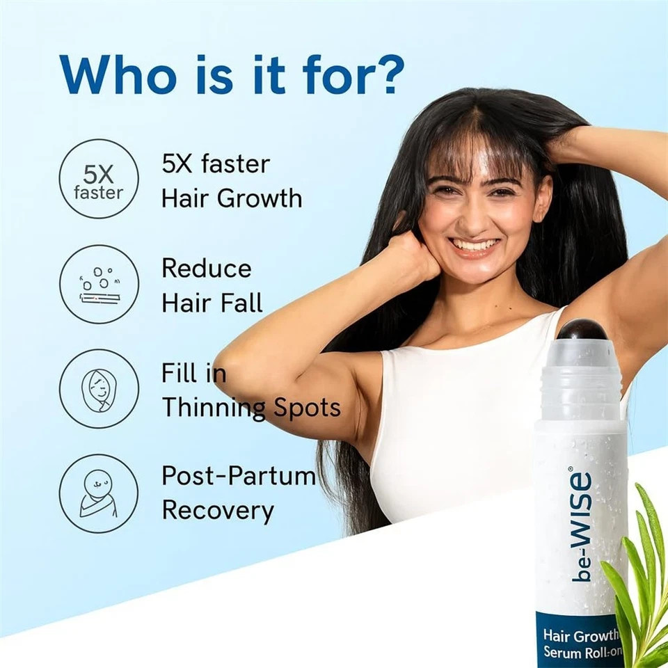 Be Bodywise Hair Growth Serum Roll On - 3% Rosemary, 3% Redensyl & 2% ...