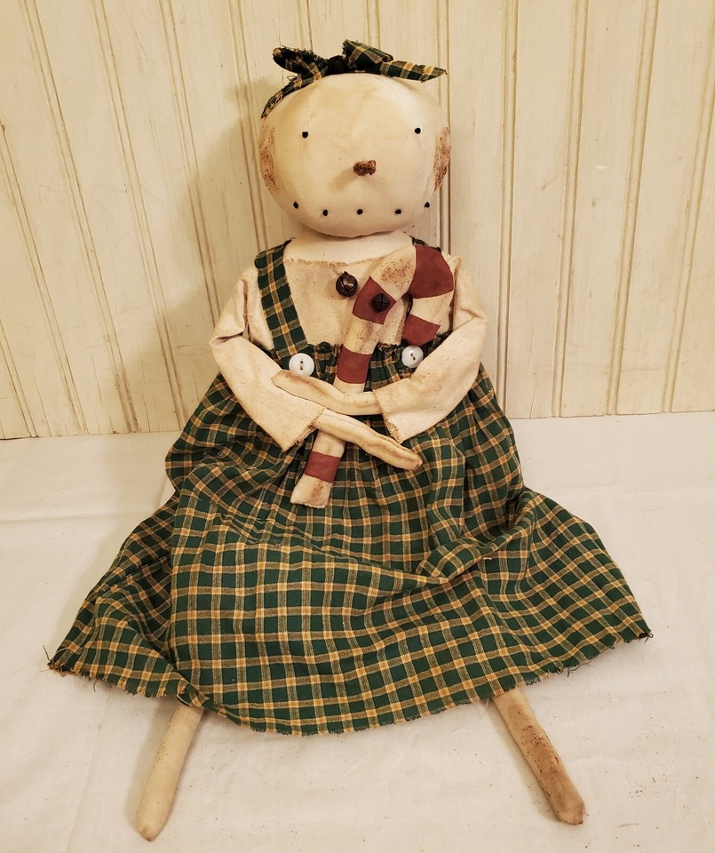 Primitive Grungy Snow Lady Snowman Christmas Doll & Her Candy Cane | eBay