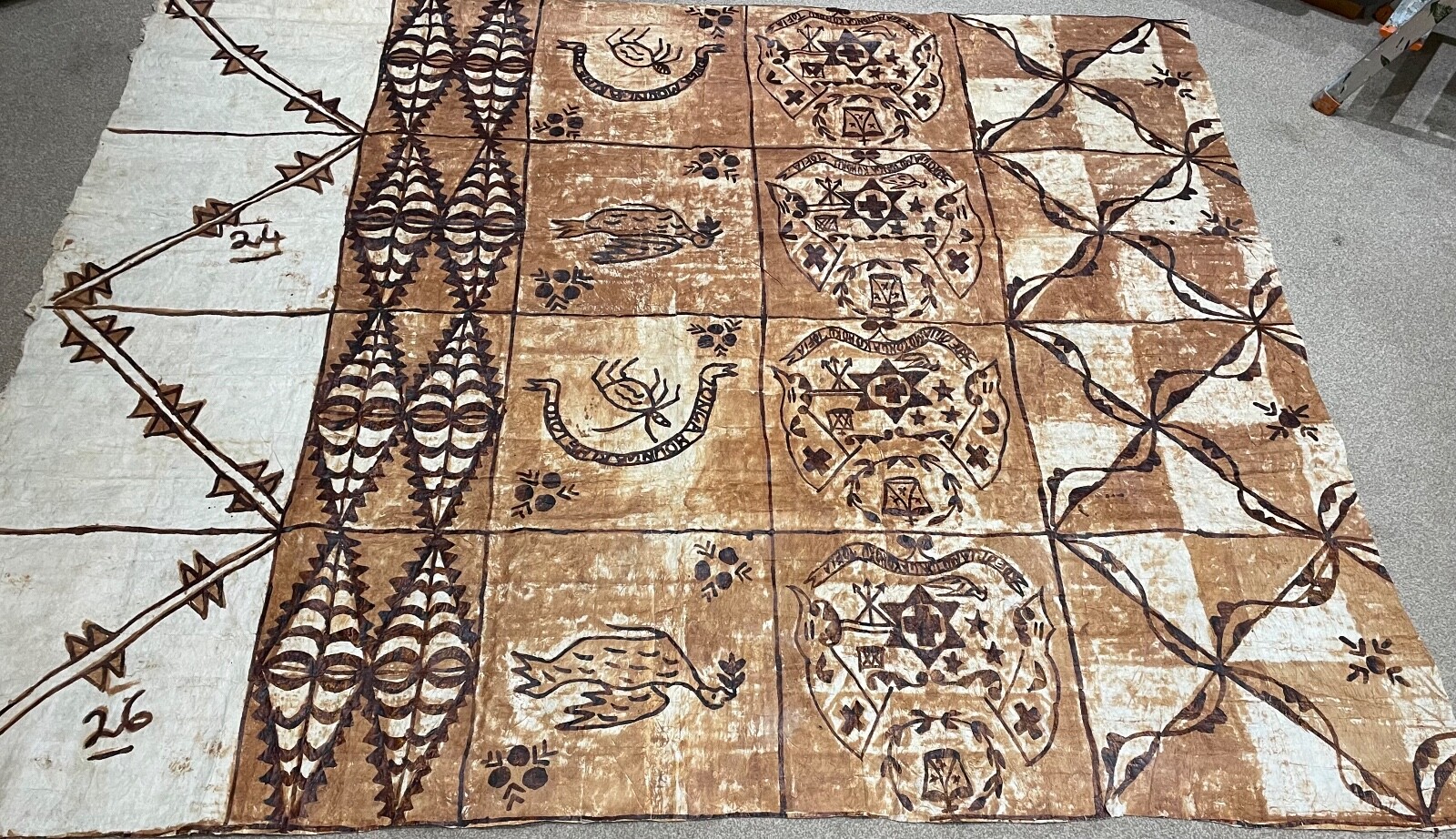 Large Tapa Bark Cloth Painting. Vintage Polynesian wall art ...