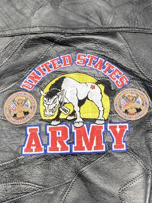 United States Army Back Patch Mens Black Leather Patchwork Jacket XL ...
