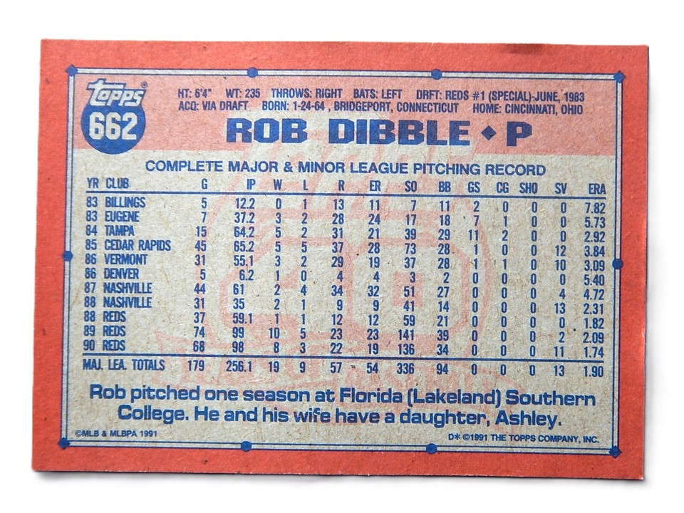 Rob Dibble #662 Topps 1991 Baseball Card (Cincinnati Reds) E | eBay