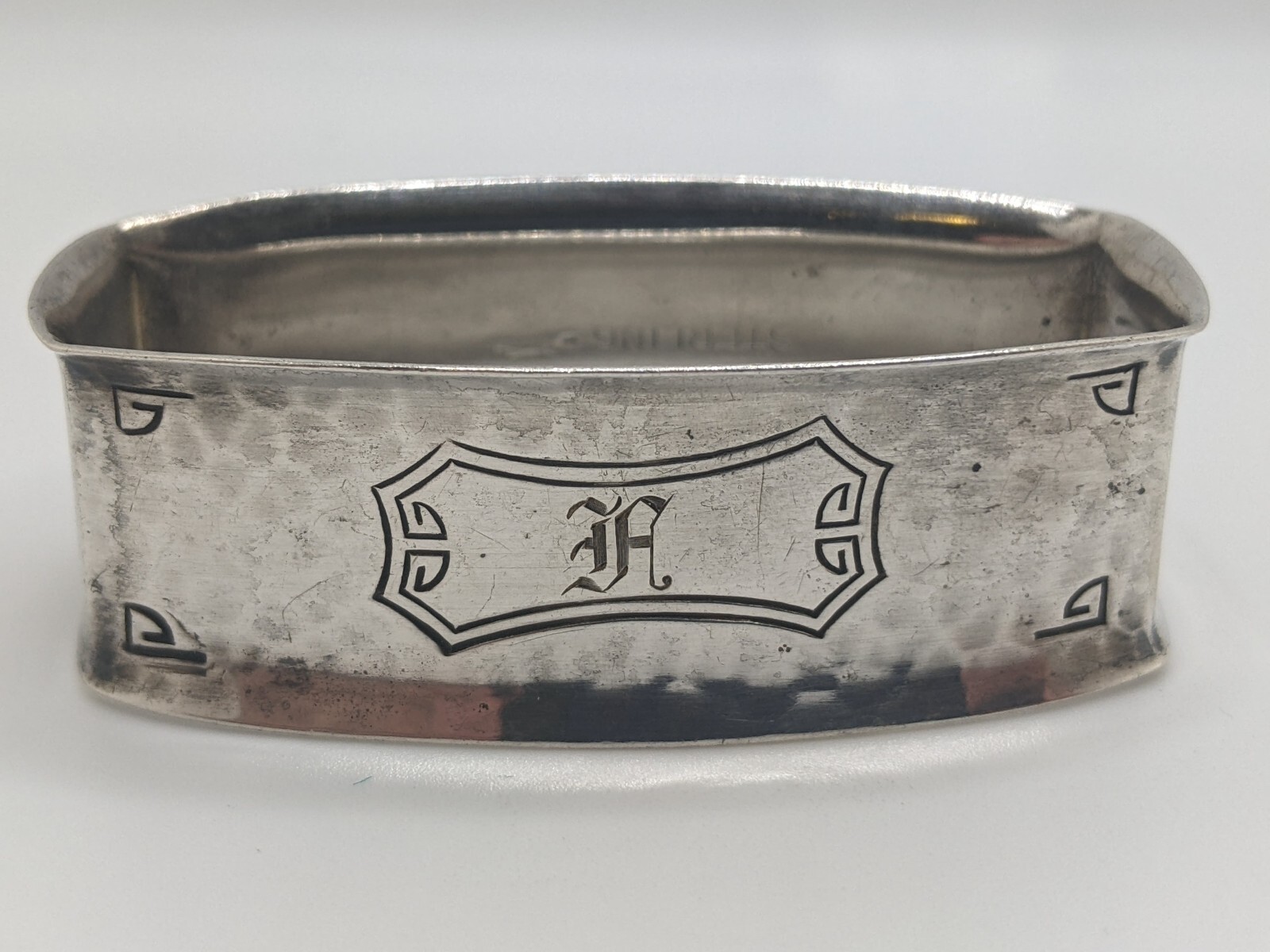 Antique Arts & Crafts Sterling Silver Napkin Ring "F" initial engraving ...