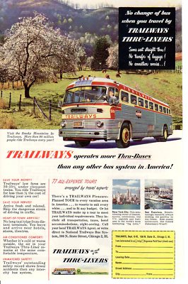 1960s Vintage print ad Bus Travel Trailways Smoky Mountains Thru Liners ...
