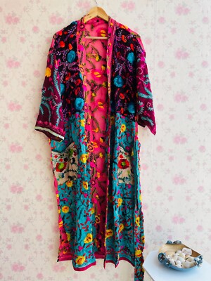 New Hand Embroidery Kimono Duster Cardigan Dressing Gown Festival ...