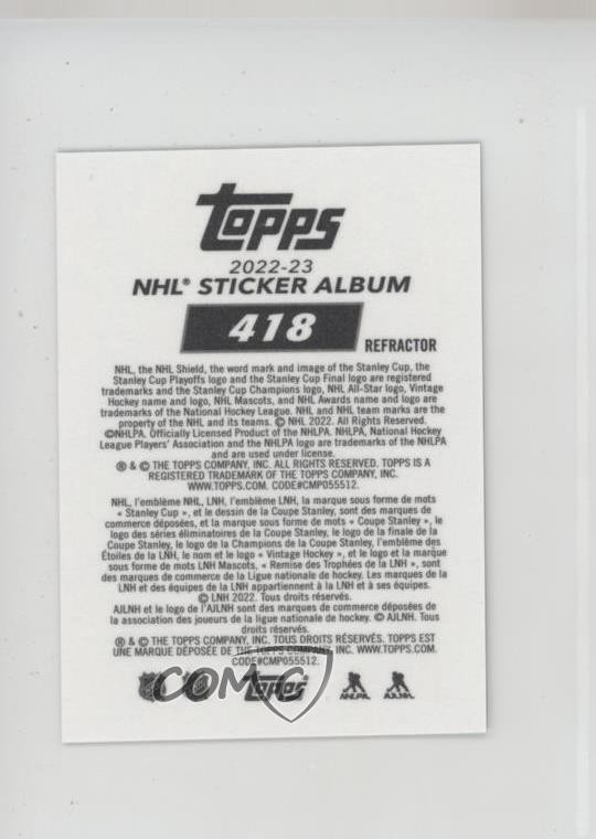 2022-23 Topps Chrome NHL Sticker Collection Refractor /99 Yanni Gourde ...