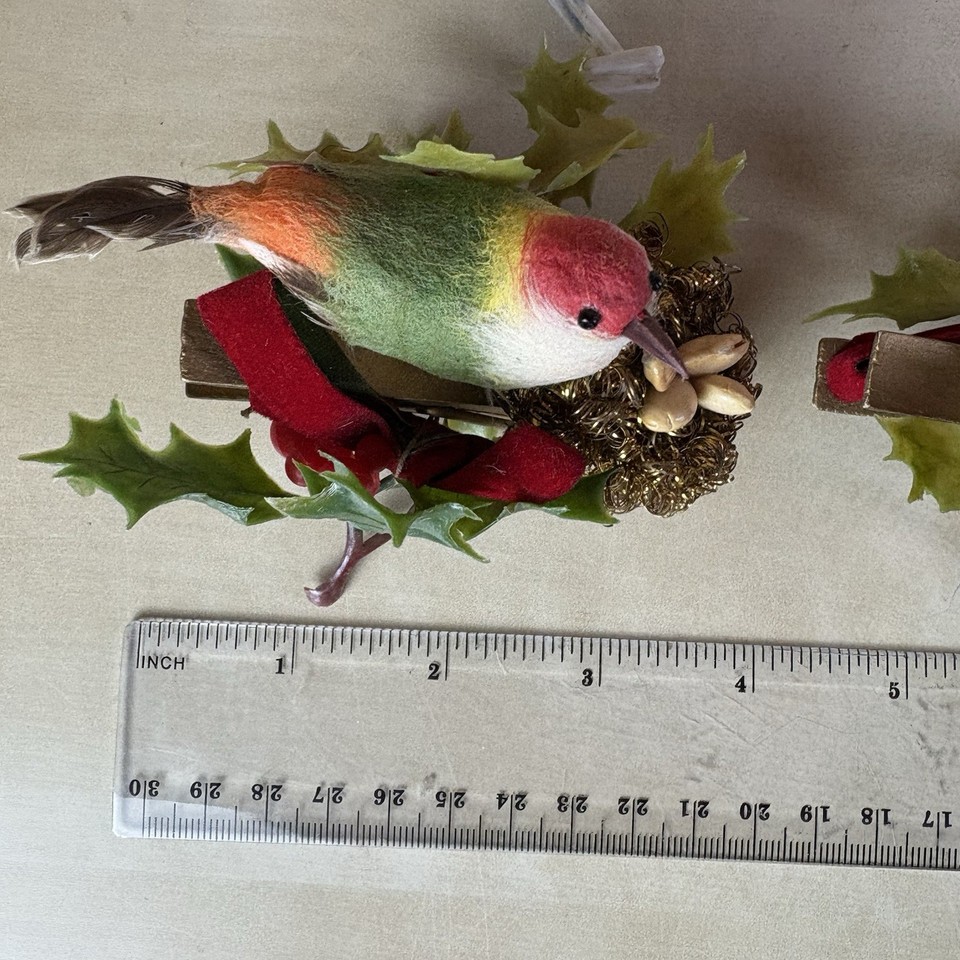 Vintage Lot 3 Bird Spun Cotton Plastic Xmas Clip Decoration Holly ...