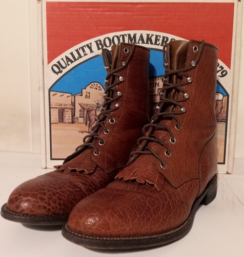 Vtg Justin Lace Up Kiltie Chestnut Leather Roper Boots Men's 12M Style ...