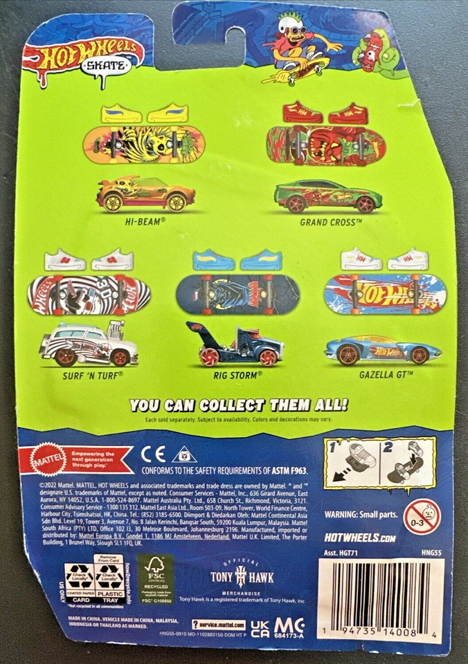 Hot Wheels Skate-Tony Hawks Car and Fingerboard Set-"Tour de Fast"-Free ...