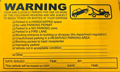 100 ORANGE MULTI-VIOLATION NO PARKING TOWING WARNING CAR WINDOW ...
