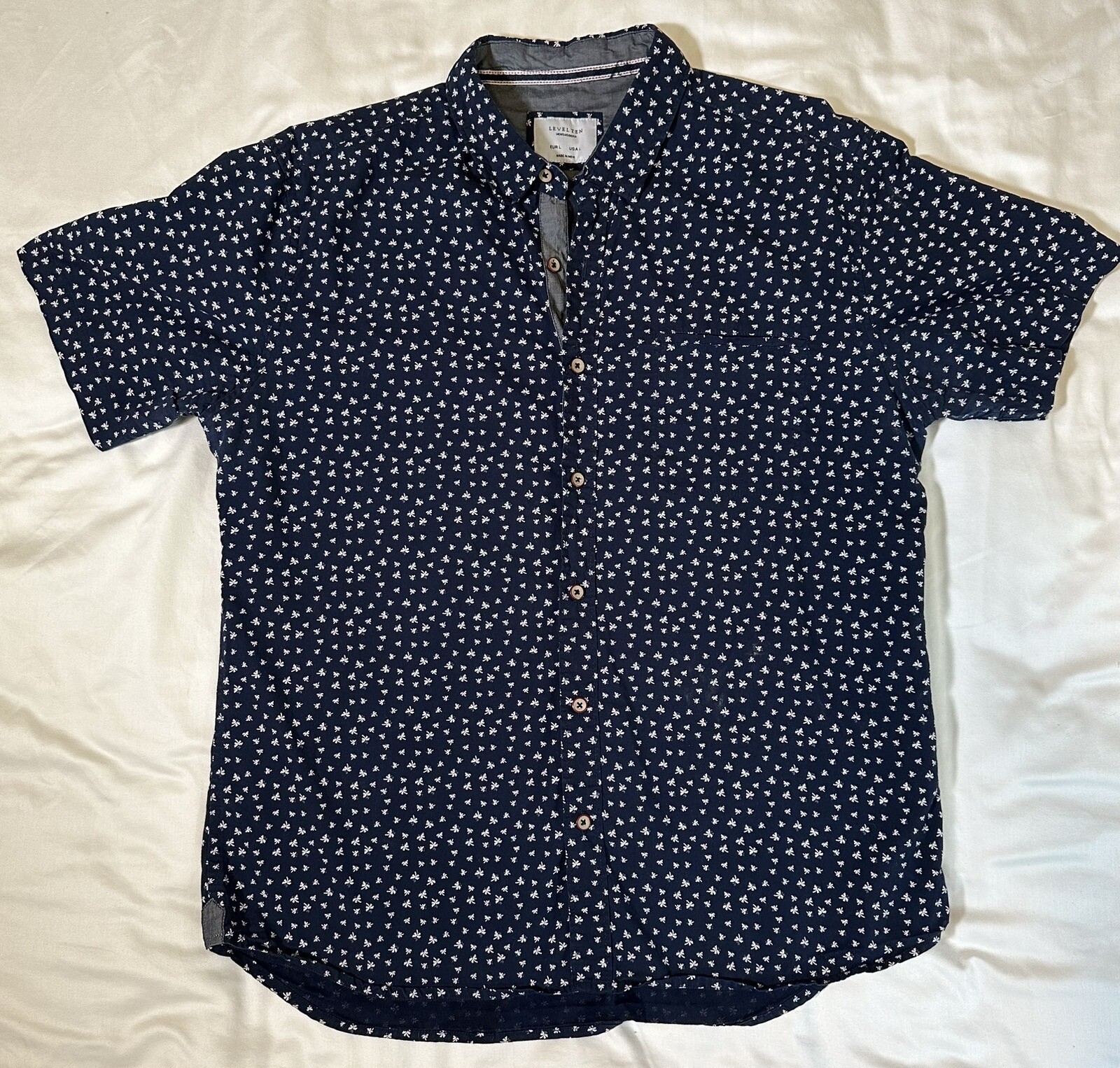 Level Ten Navy Blue Floral Button Up Shirt Men Size L… - Gem