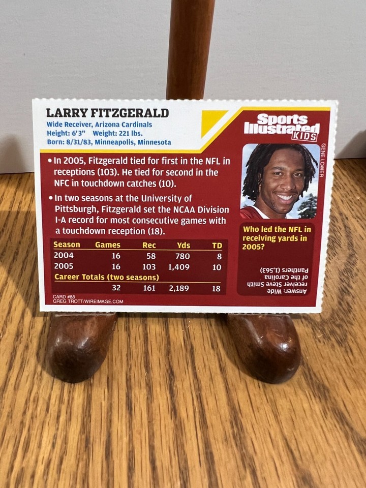 Sports Illustrated for Kids Larry Fitzgerald Card #88 Arizona Cardinals ...