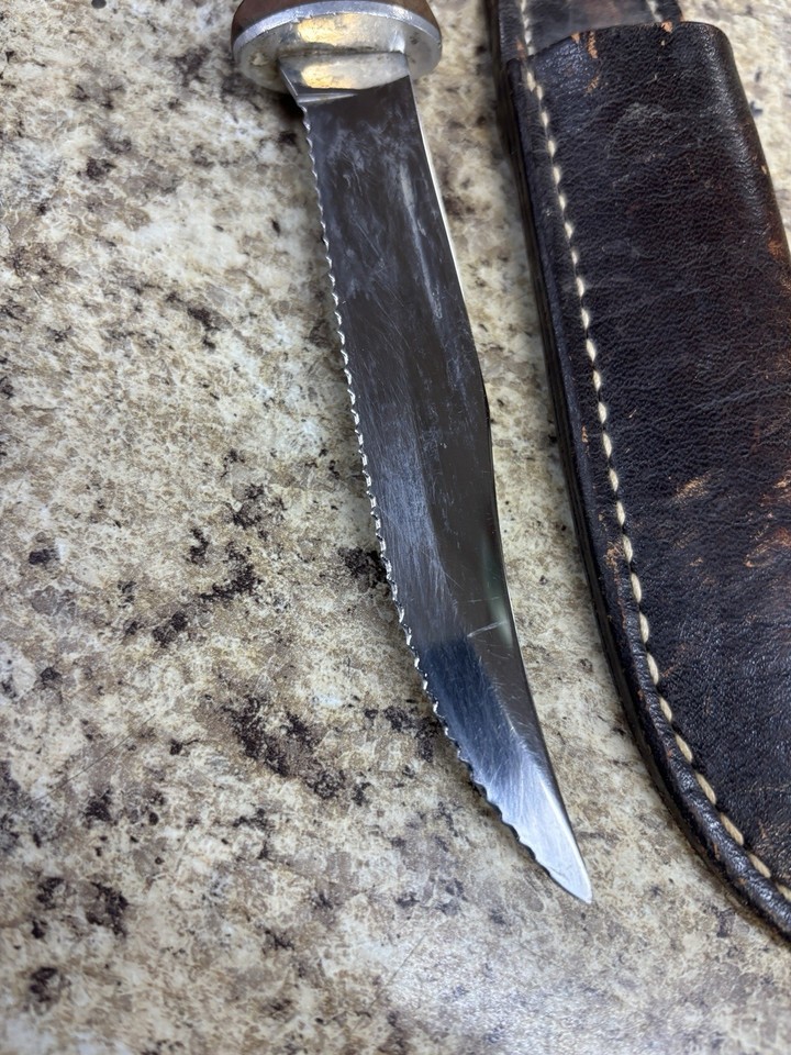 Cutco Knife 1069 Serrated Hunting Fishing Sheath Steel USA Wood Handle ...