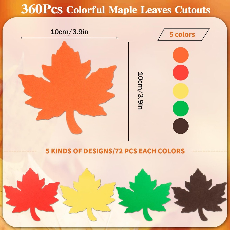 360 Pieces Maple Leaves Cutouts Fall Leaf Paper Cut Outs Assorted ...
