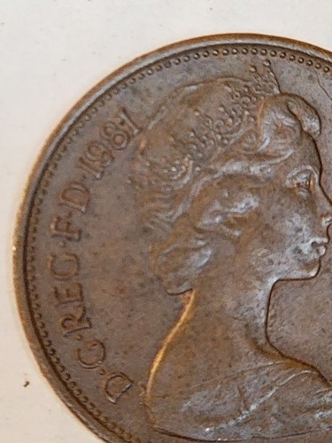 RARE-1981 NEW PENCE 2p British Coin Queen Elizabeth II DG REG FD 1981 ...